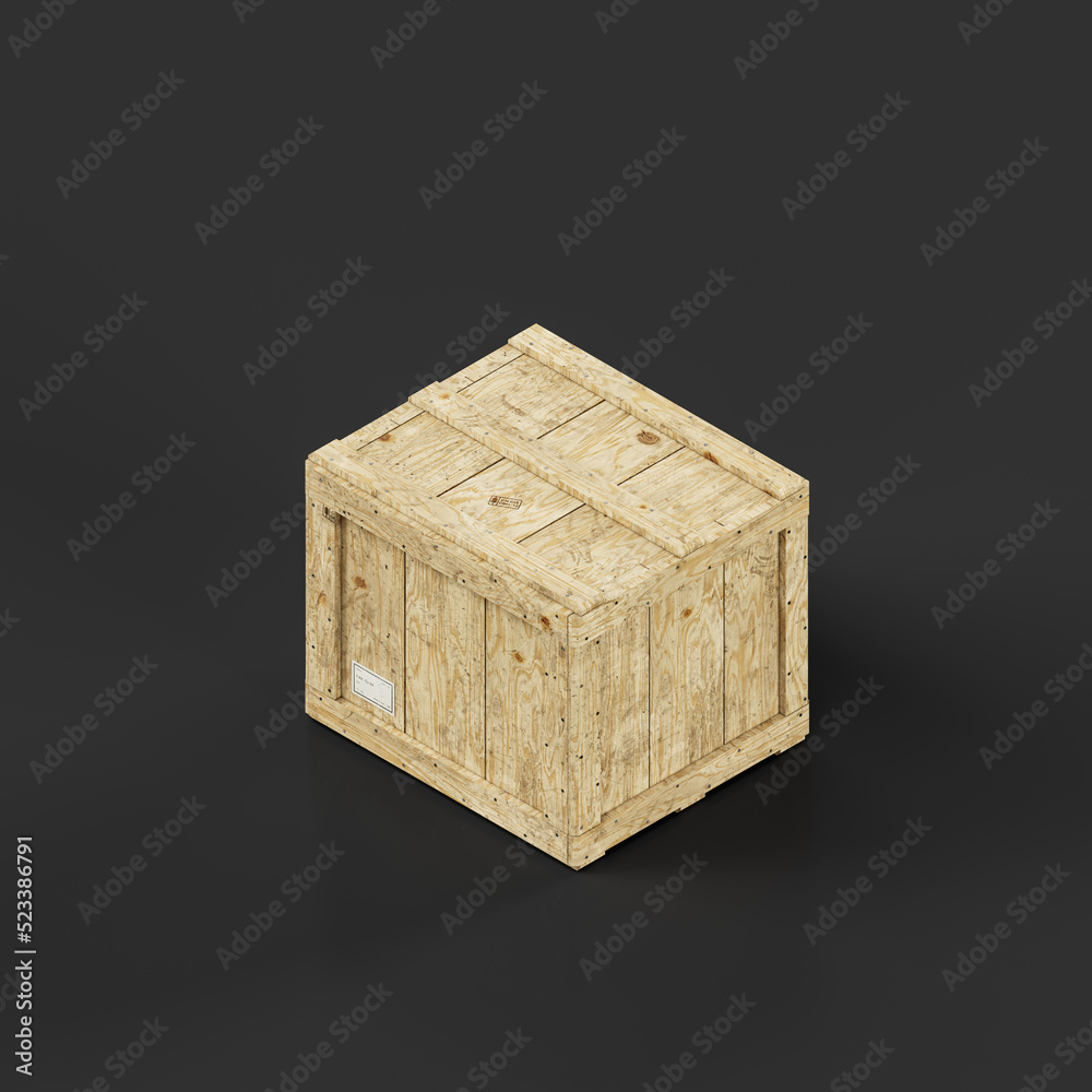 Isometric view Isolated military wooden crate for ammunition and ...