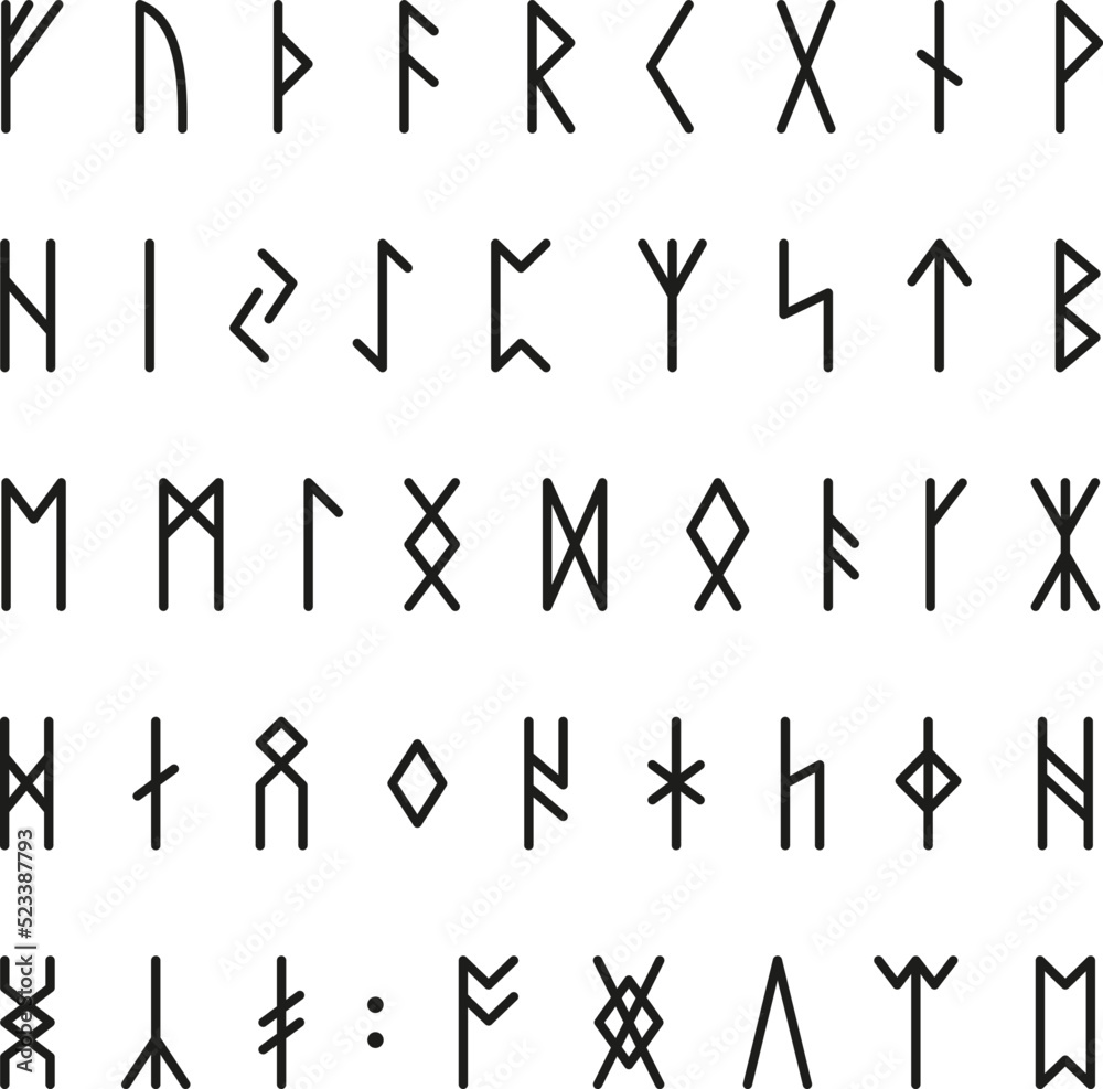 Viking runes. Runic celtic alphabet, norse mythical medieval signes ...
