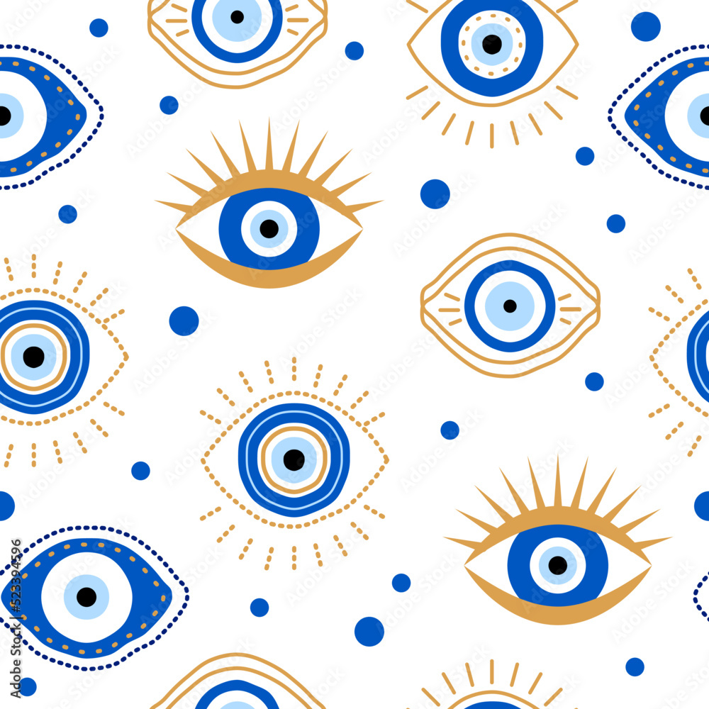 Seamless pattern with Turkish evil eye bead. Good luck. Turkish tile ...