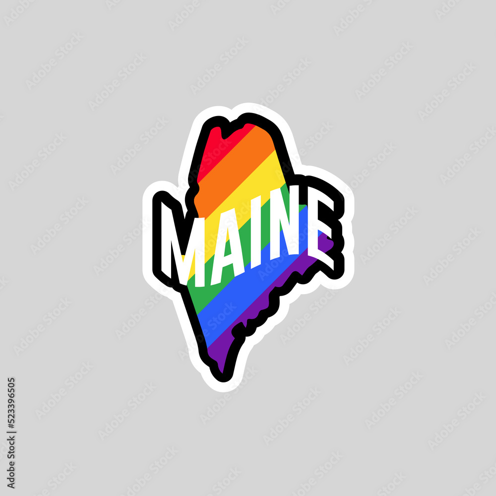 Sticker with LGBT flag map of Maine. Vector rainbow map of Maine in ...