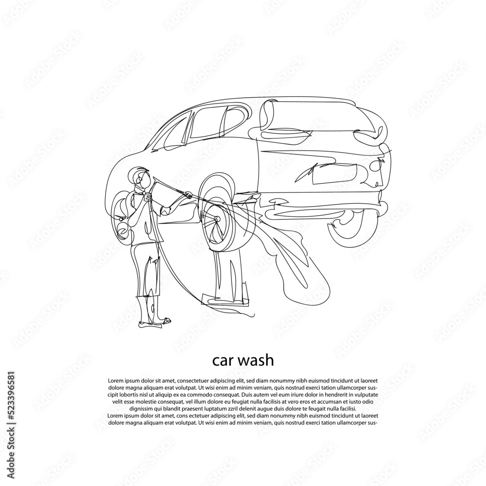 continuous line of car washing. line art of people washing cars Stock ...