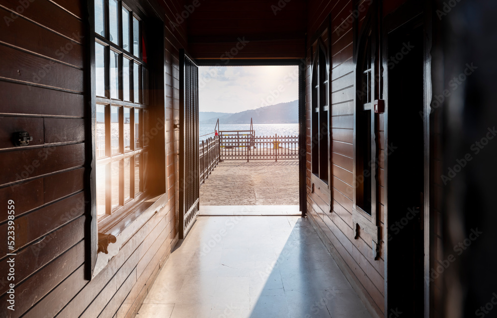 Entrance gate of ferry teminal, station, pier, seaport, front view ...