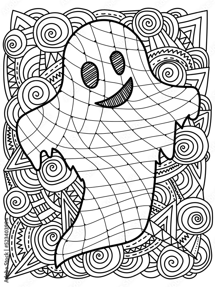 Ghost coloring page for halloween, spirit with fantasy patterns for ...