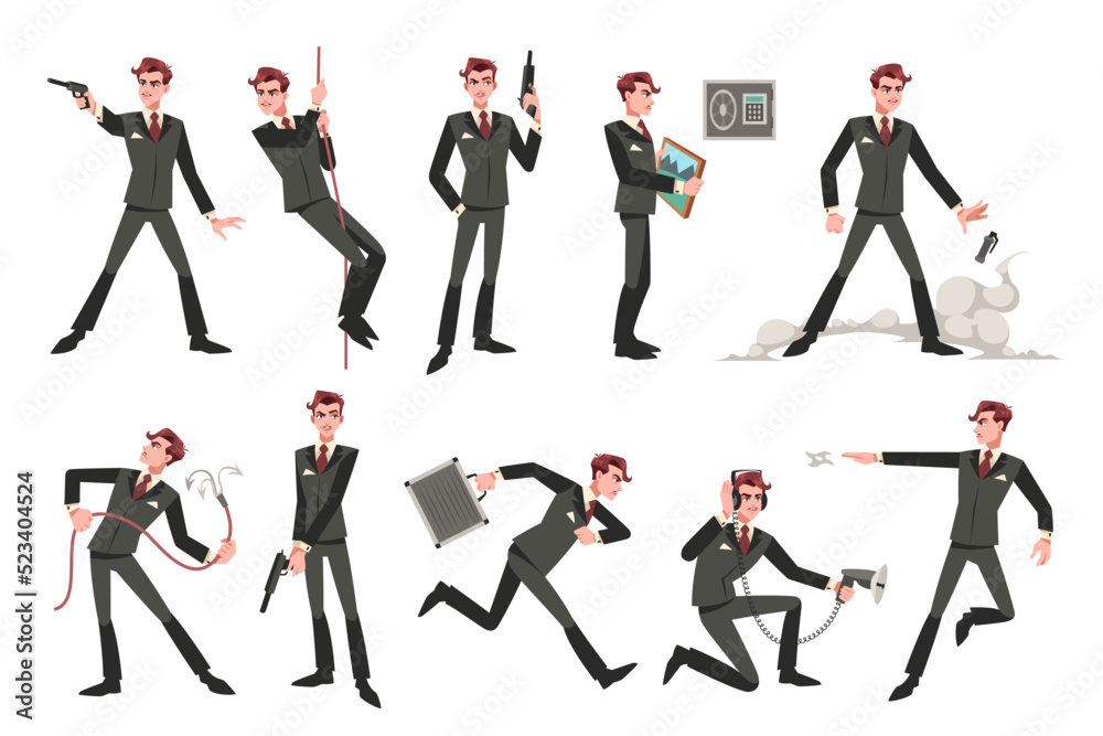 Spy secret agent. Elegant character, undercover special detective or ...