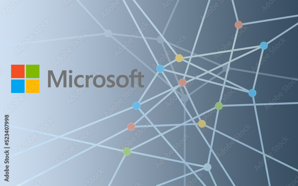 Microsoft Logo in front of connected dots in the colors of the ...