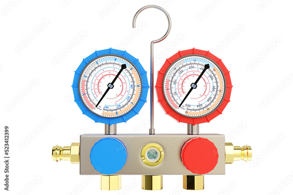Pressure gauge for split air conditioner. Refrigerant presence indicator. Pressure gauge of ...