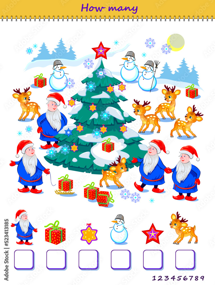 Educational page for little children. How many Christmas items can you ...