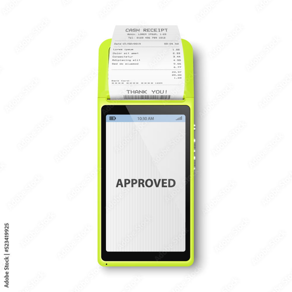 Vector 3d NFC Payment Machine, Approved Status and Paper Check, Receipt ...