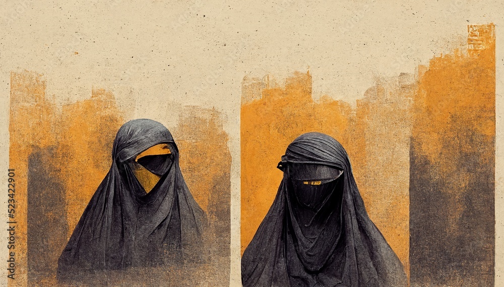 Muslim Women in a niqāb or niqaab also called a ruband, a garment that ...