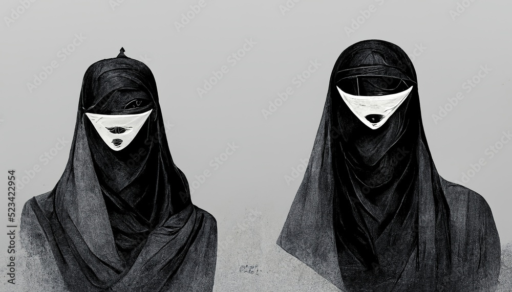Stockillustratie Beautiful Muslim Women with Niqab, niqāb or niqaab ...