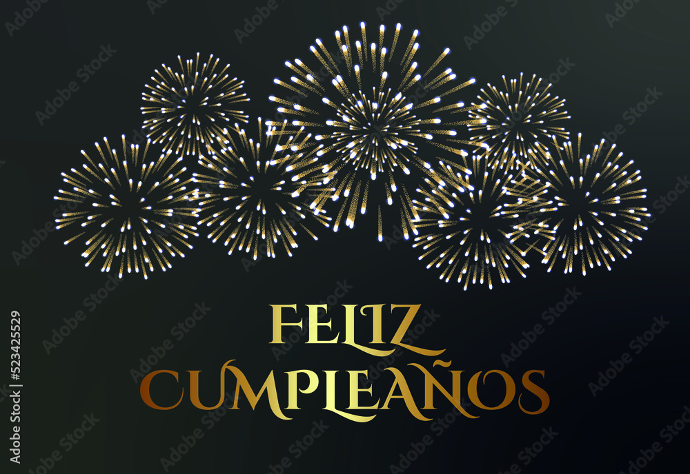 tarjeta o pancarta en feliz cumpleaños en oro detrás de un fuego ...