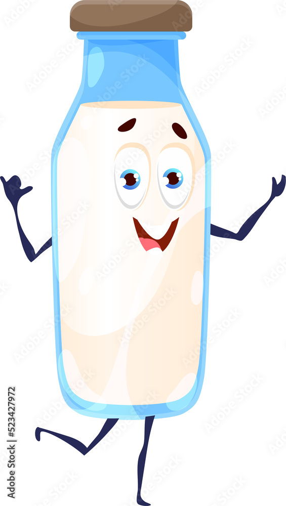 Cartoon milk bottle character, isolated kefir Stock Illustration ...