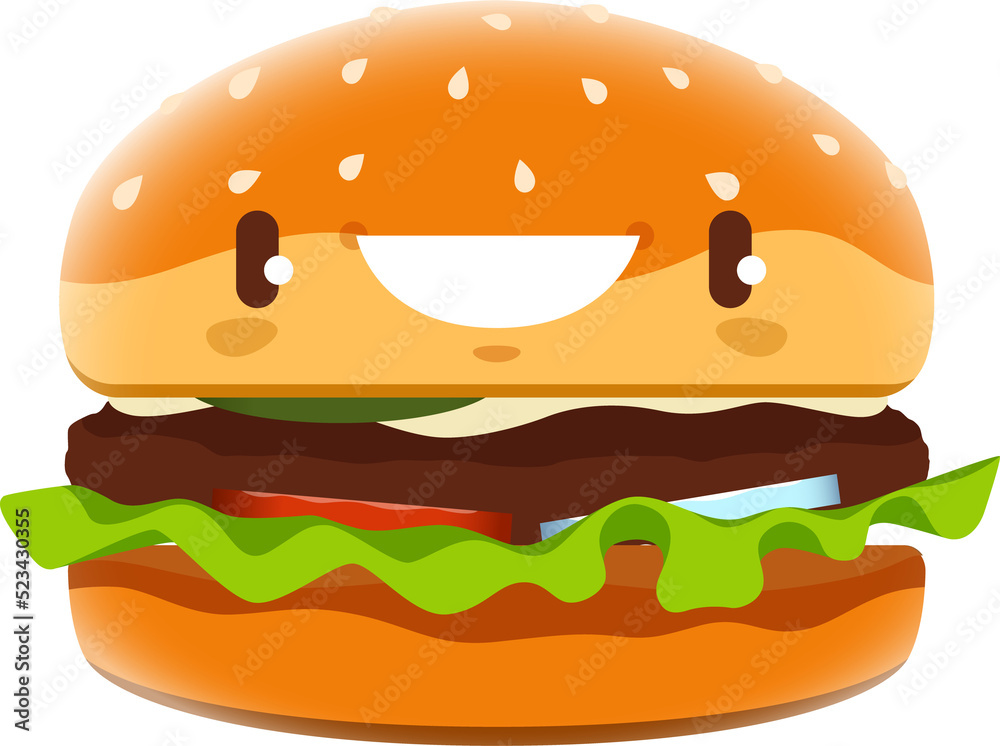 Cartoon burger character, funny vector fast food Stock Illustration ...