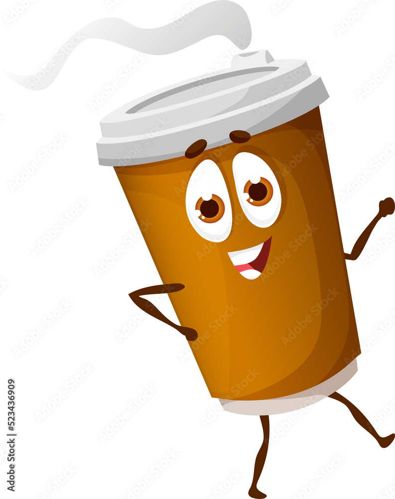 Cartoon coffee paper cup character dancing, mascot Stock Illustration ...