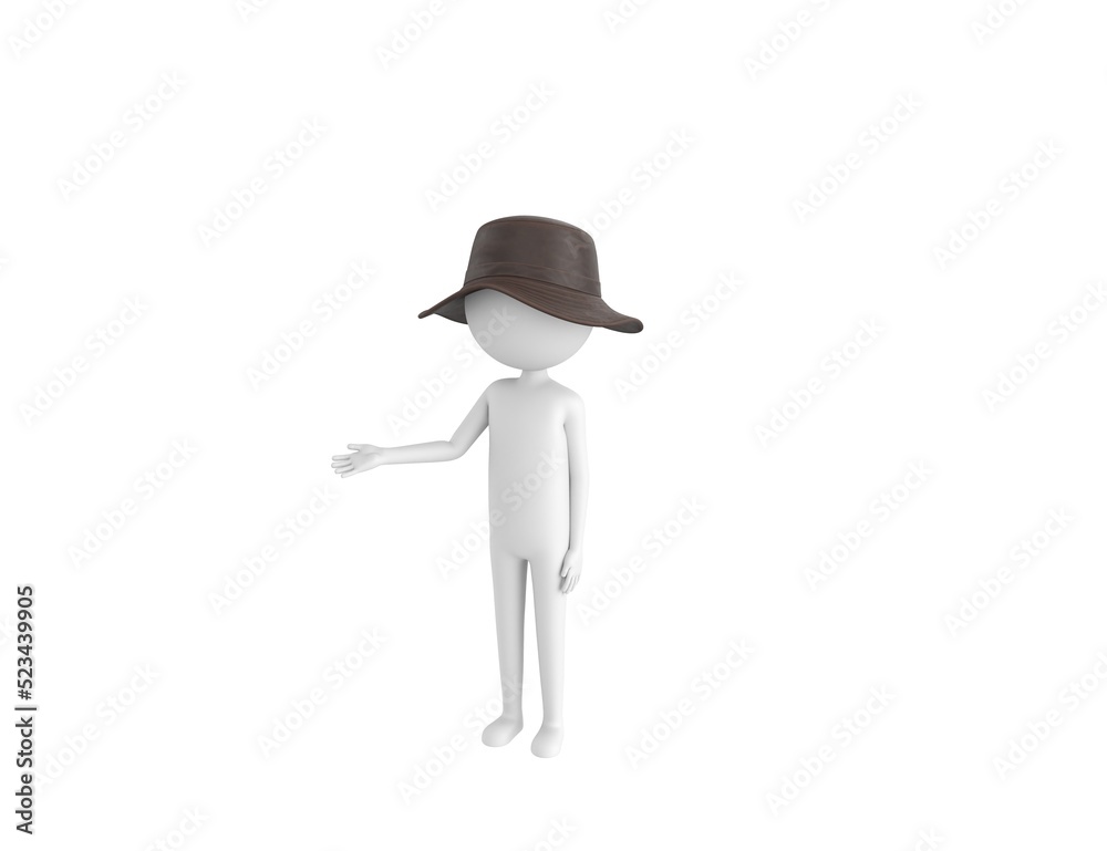 Stick Man Wear Leather Bucket Hat character introducing in 3d rendering ...