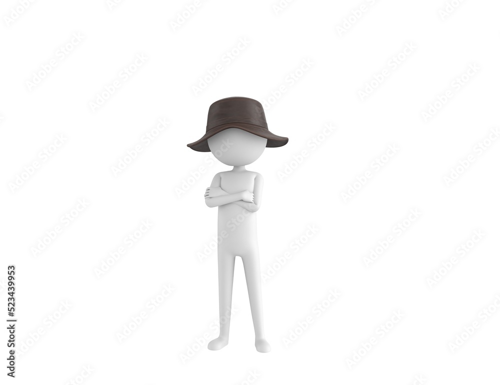 Stick Man Wear Leather Bucket Hat character standing man with arms ...