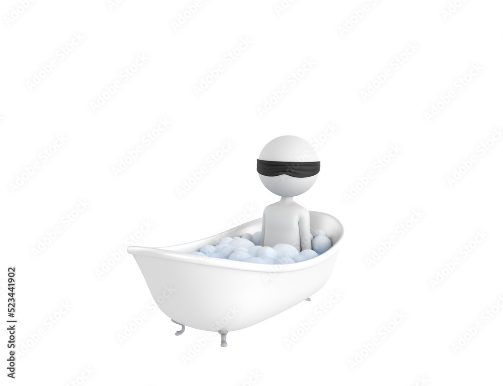 ภาพประกอบสต็อก Blind Folded Stick Man character lying in bath tub with ...