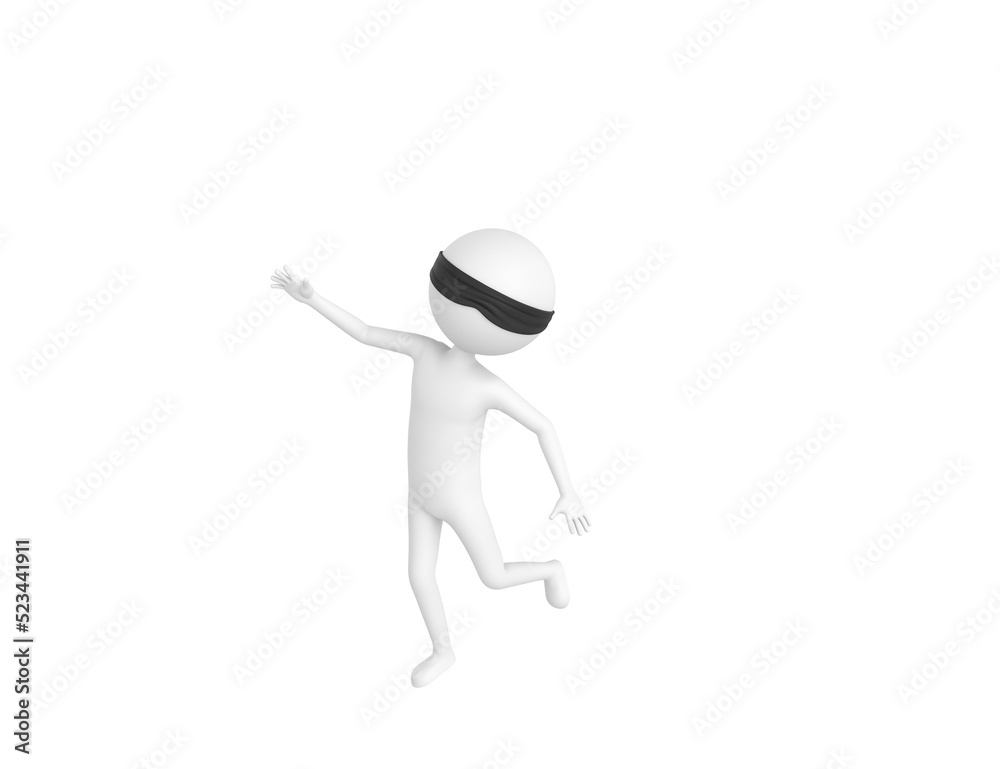 Blind Folded Stick Man character floating in the air in 3d rendering ...