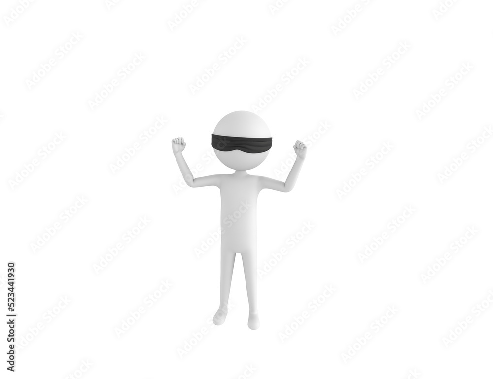 Blind Folded Stick Man character flexing muscles in 3d rendering. Stock ...
