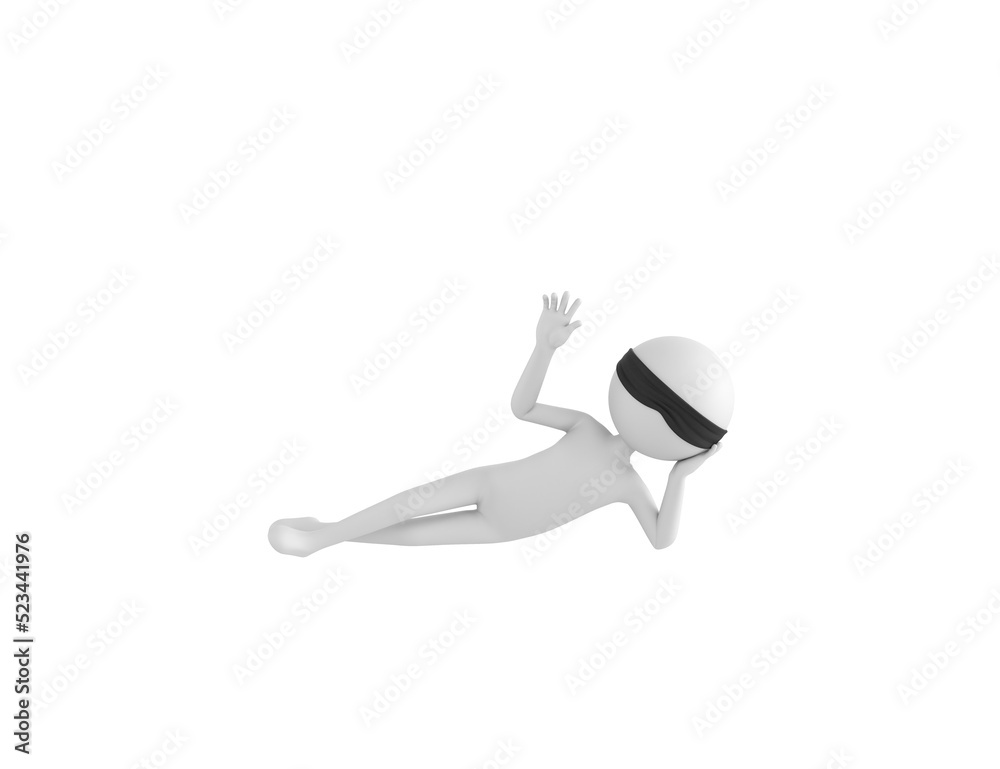 Blind Folded Stick Man character lying on floor and say hi in 3d ...