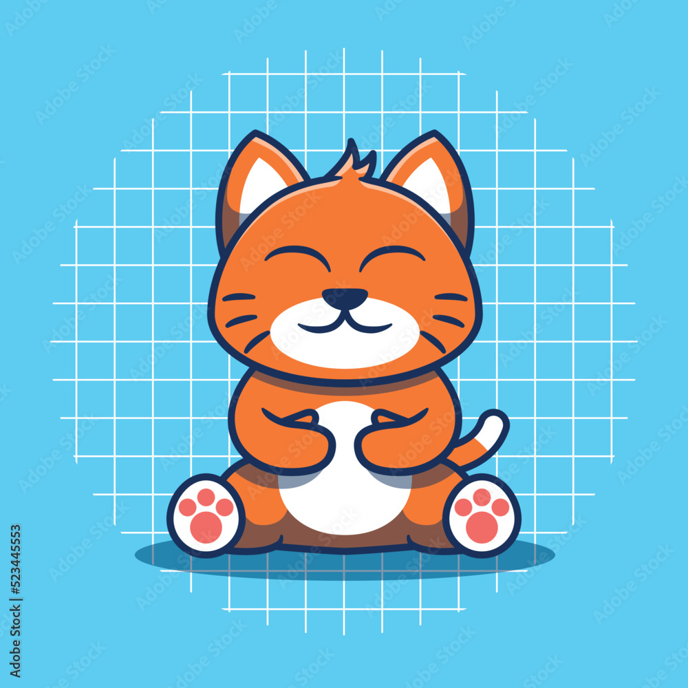 Cute cat sitting pose vector illustration. Flat cartoon style. Stock ...