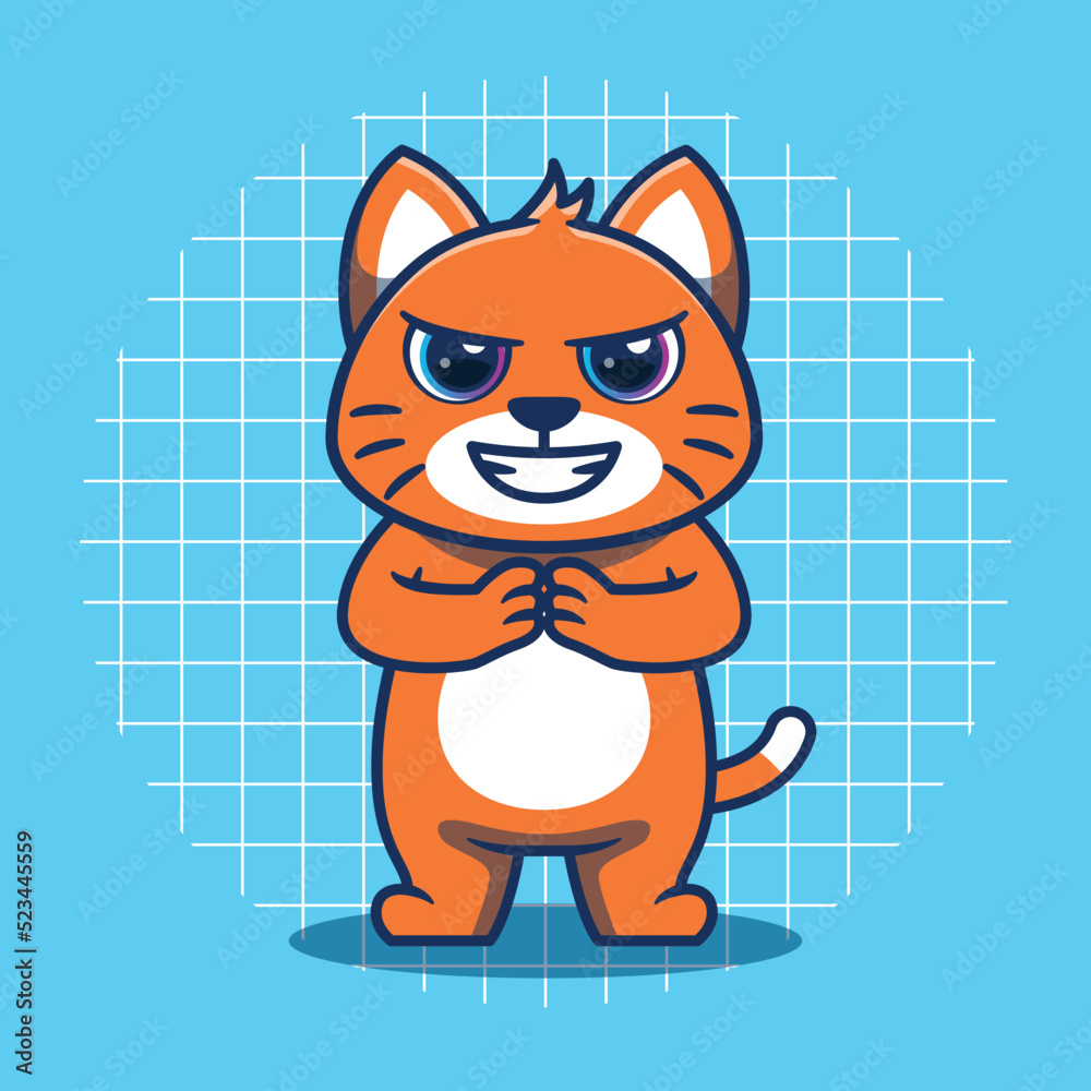 Cute cat with evil expression vector illustration. Flat cartoon style ...