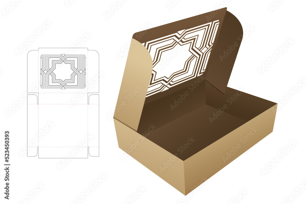 stenciled box die cut template and 3D mockup Stock Vector | Adobe Stock