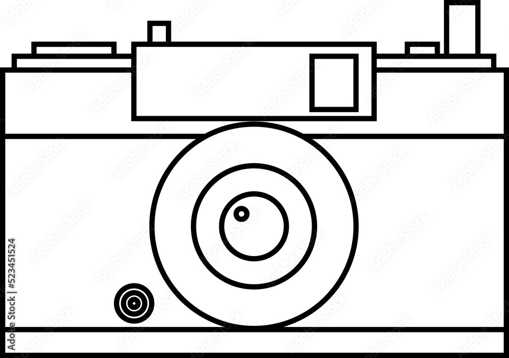 Vintage analog film camera outline drawing on transparent background ...
