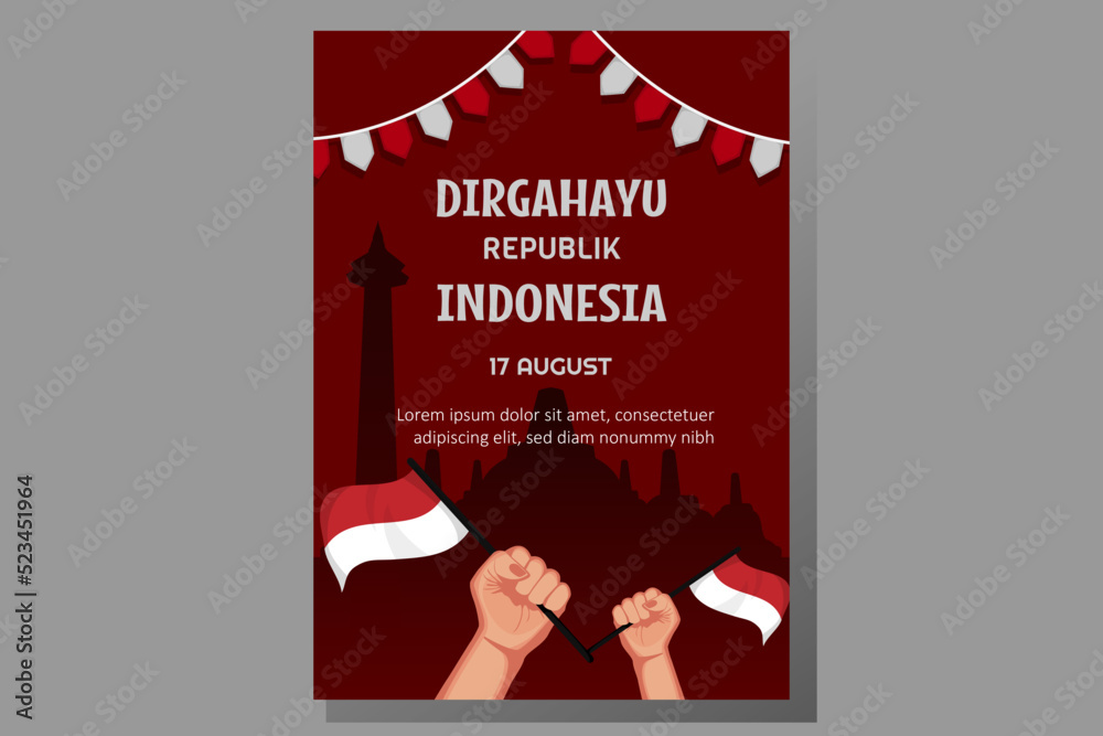 Dirgahayu Republik Indonesia 17 August Poster Design Landscape Stock ...