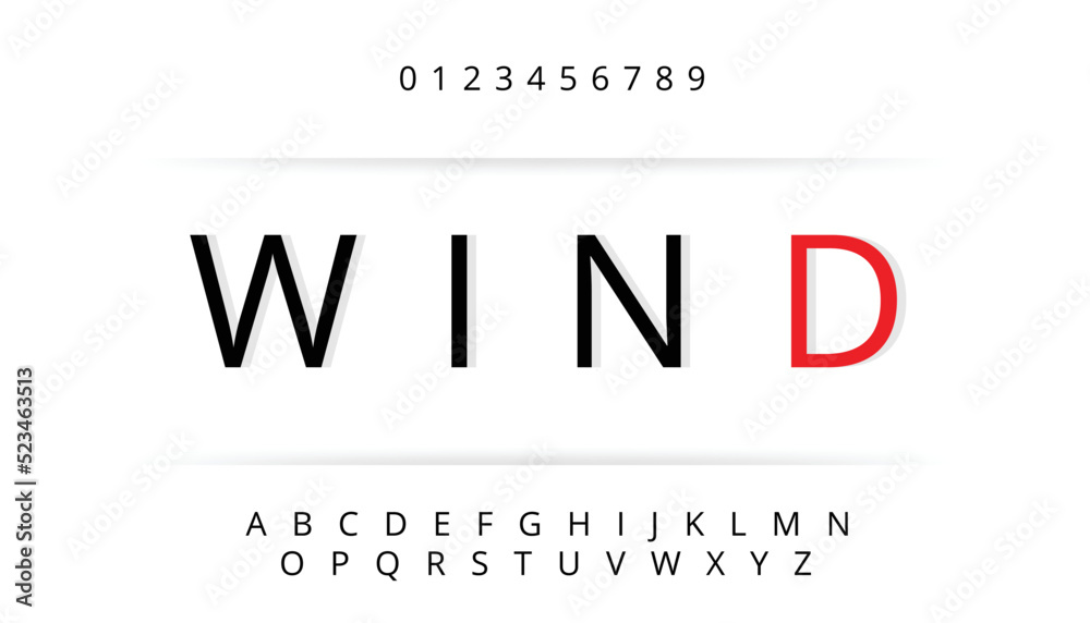WIND Sports minimal tech font letter set. Luxury vector typeface for ...