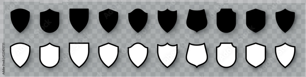 Set different shields icon set. Shield icons collection. Protect shield ...