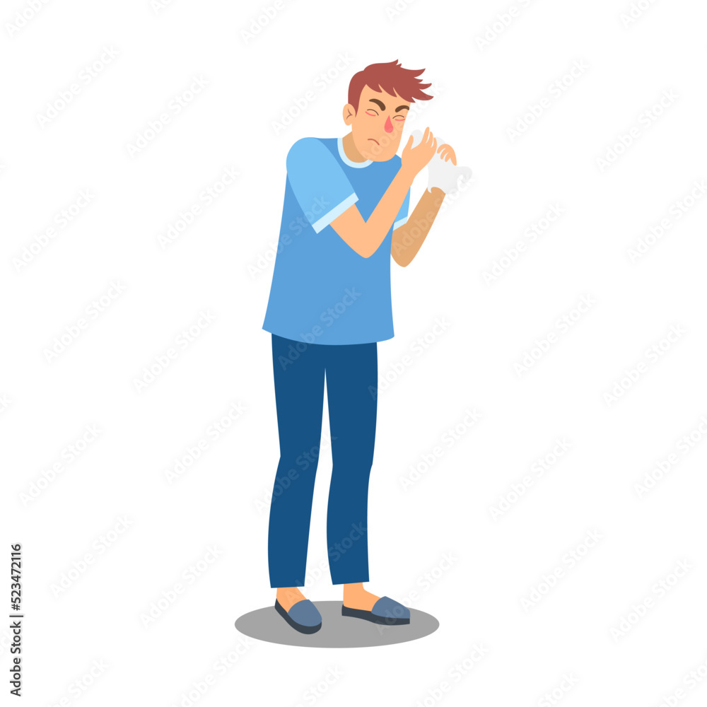 Man with allergy symptom cartoon vector illustration. Educational ...