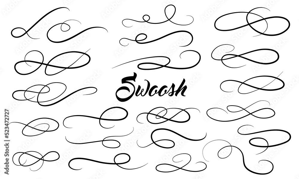 Calligraphic swoosh tail set, underline marker strockes. Sport logo ...
