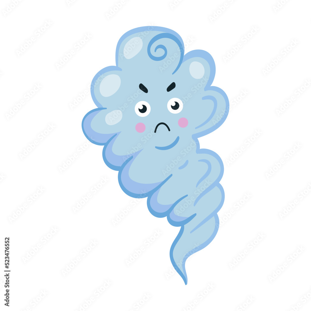 Weather emoticon flat icon. Cartoon tornado whirlwind, wind isolated ...