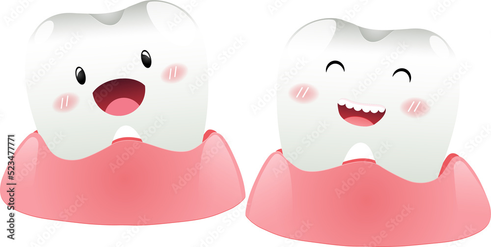 Cute cartoon tooth plays with floss and toothpaste.oral dental hygiene ...