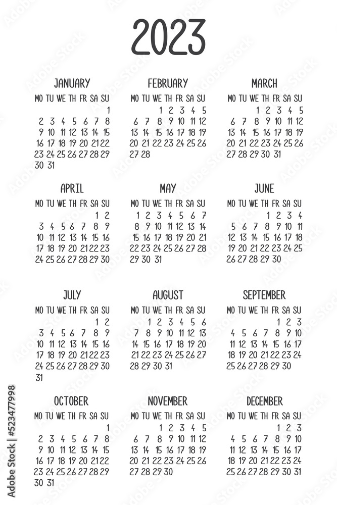 Calendar grid template, 2023 year. Calendar 2023, monday first ...