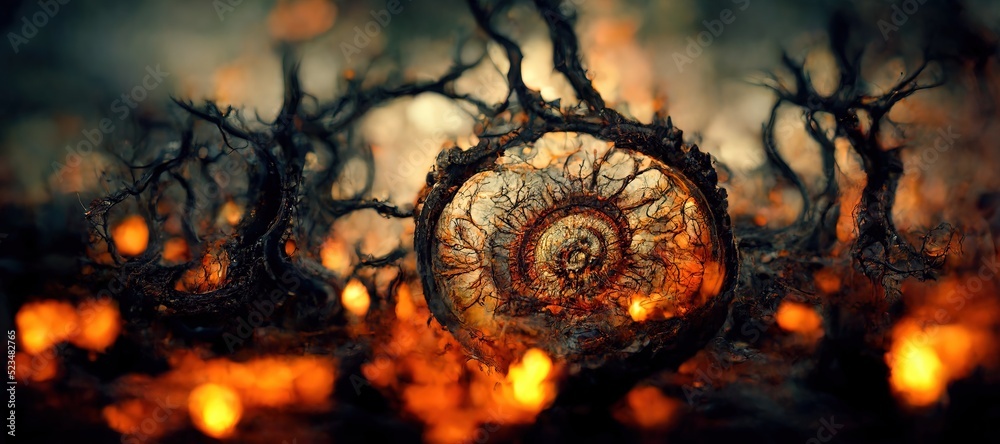 Surreal fantasy of creepy haunted trees, twisted dead branches and ...