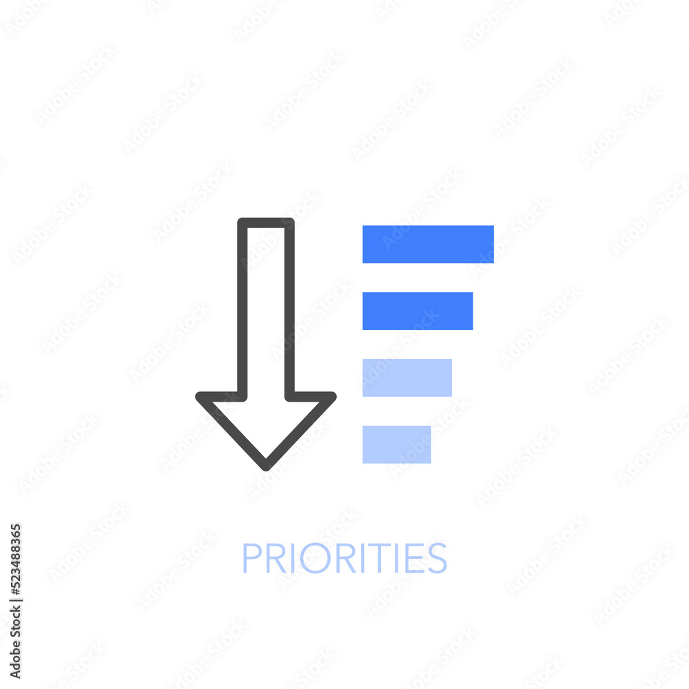 Simple visualised priorities icon symbol with an arrow and an order of ...