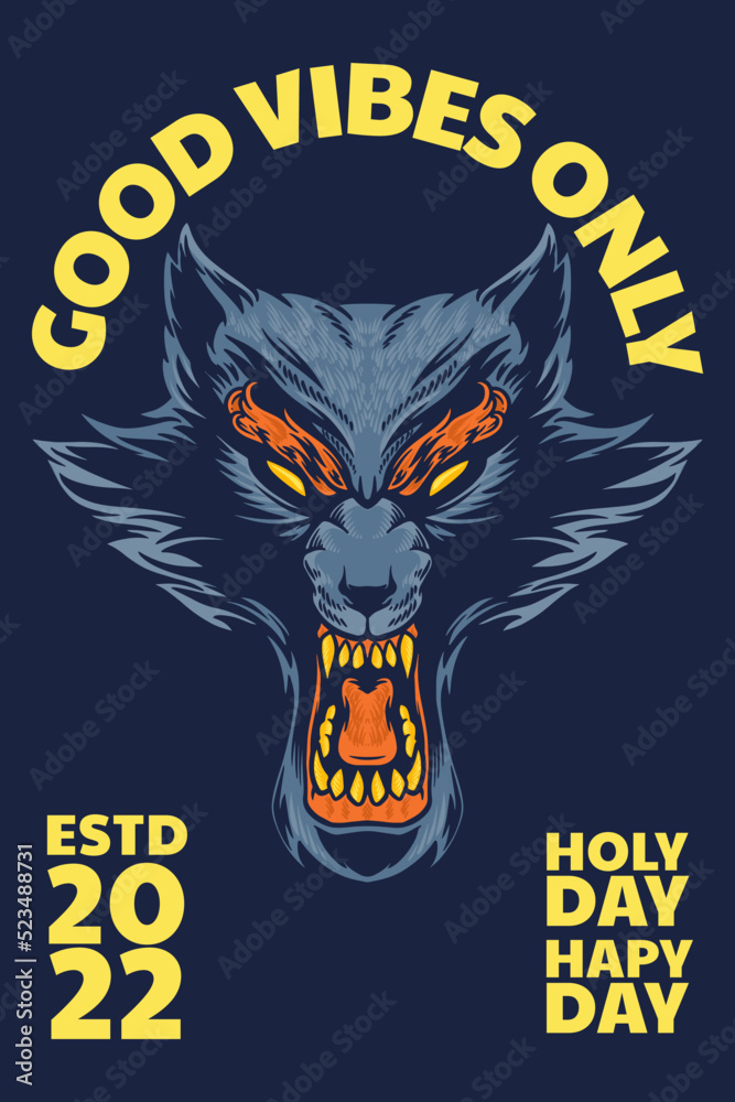 blue wolf head mascot poster vector illustration cartoon style Stock ...
