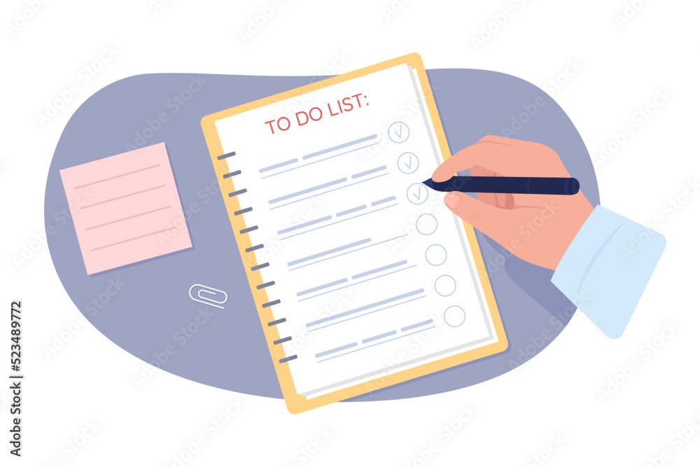 Man with to do list 2D vector isolated illustration. Tasks tracker flat ...