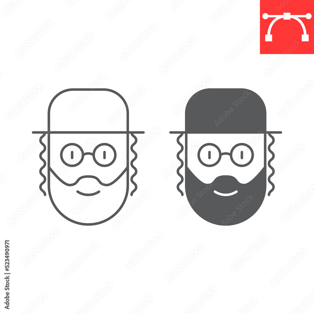 Rabbi line and glyph icon, hanukkah and jewish, orthodox jew vector ...