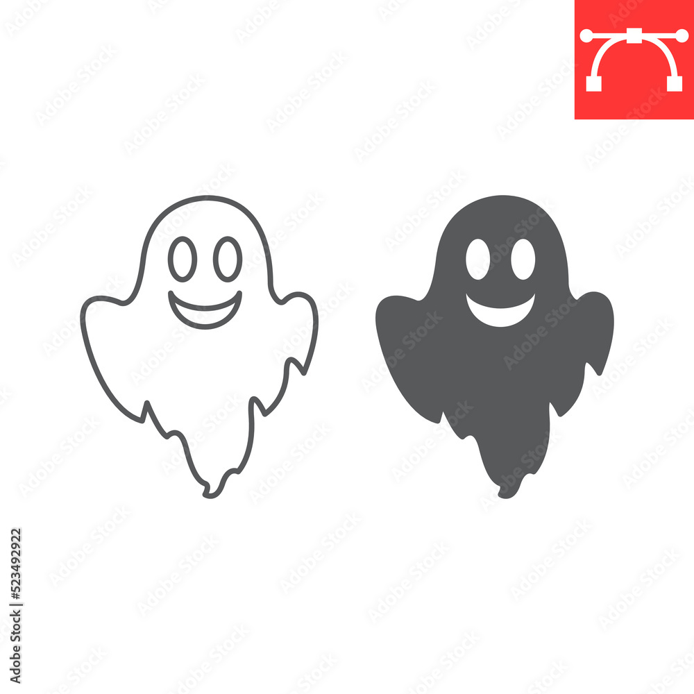 Ghost line and glyph icon, halloween and scary, ghost vector icon ...