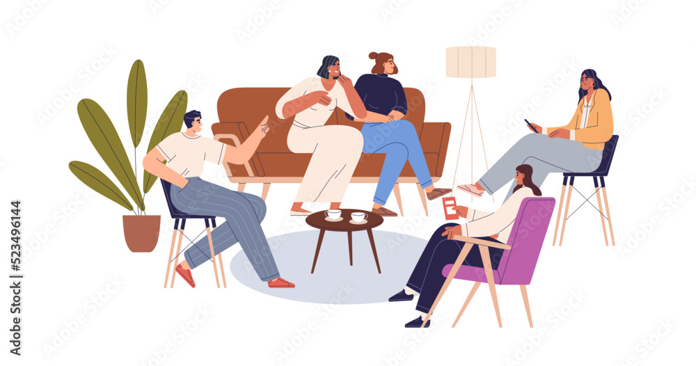 Friends communication, meeting at home. People talking, speaking ...