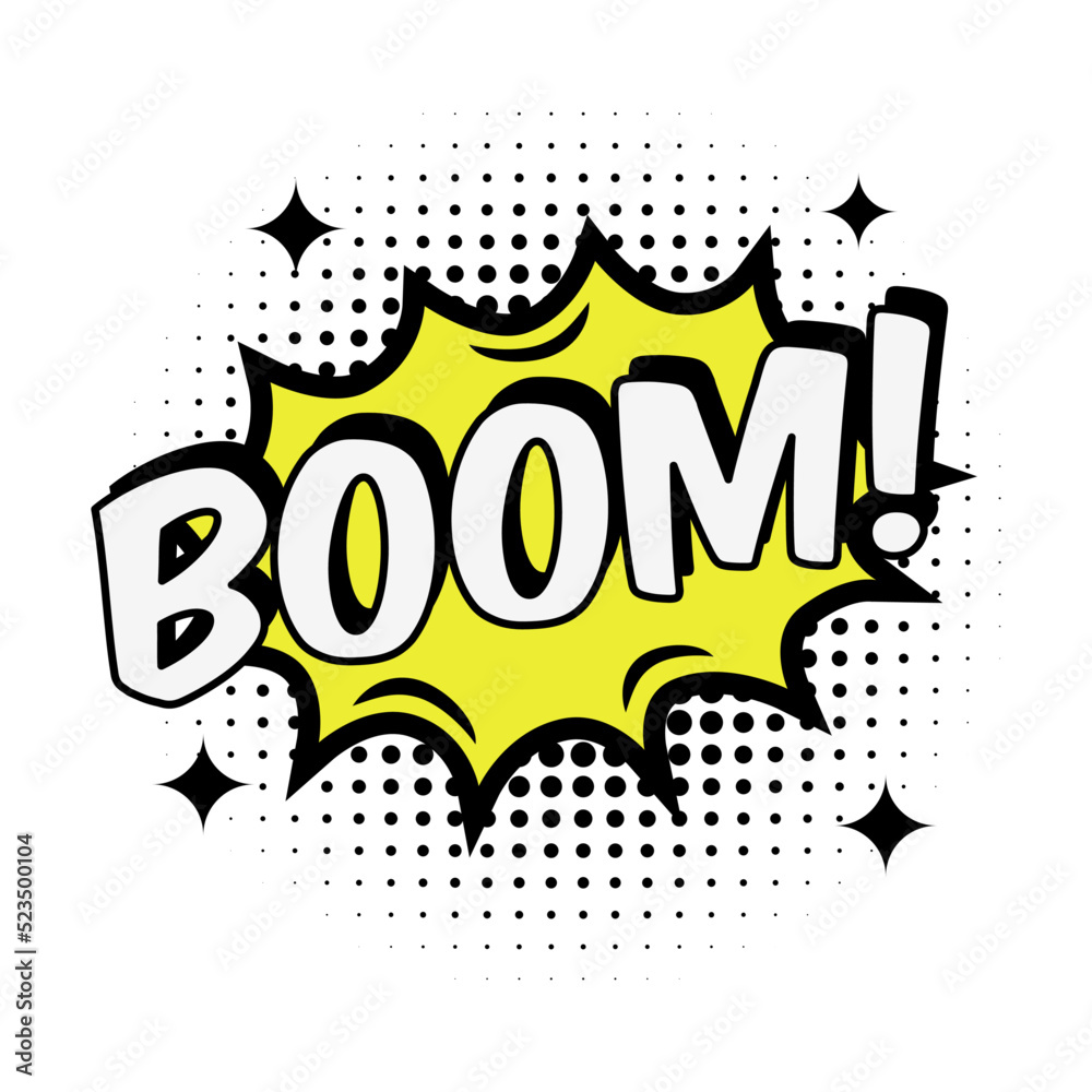 Comic BOOM text speech bubbles and burst. Cool, boom, ok, hi, wow, bang ...