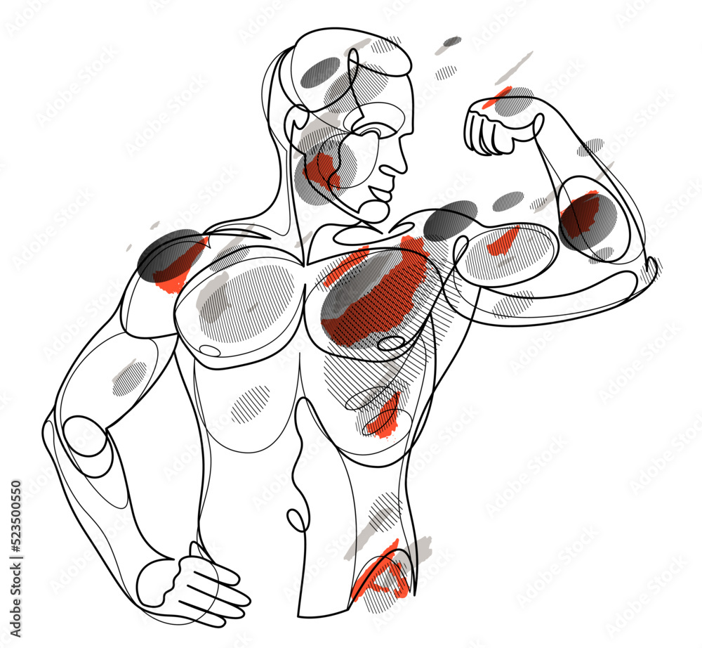 Athletic man torso vector linear illustration, male beauty with perfect ...