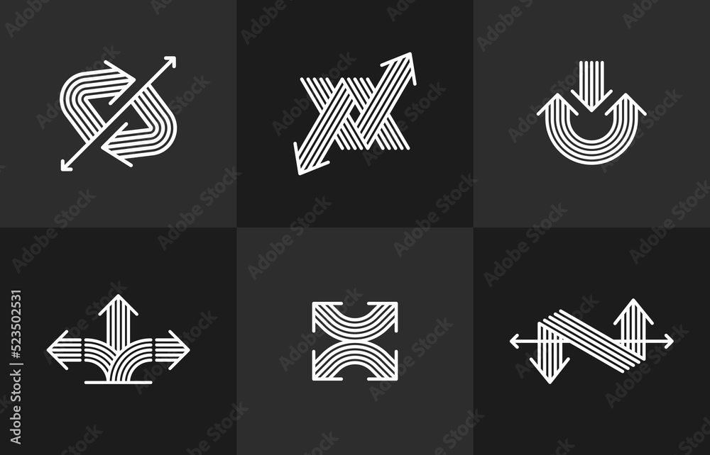 Arrow vector original logos set isolated, pictogram symbol of double arrows dynamic signs ...