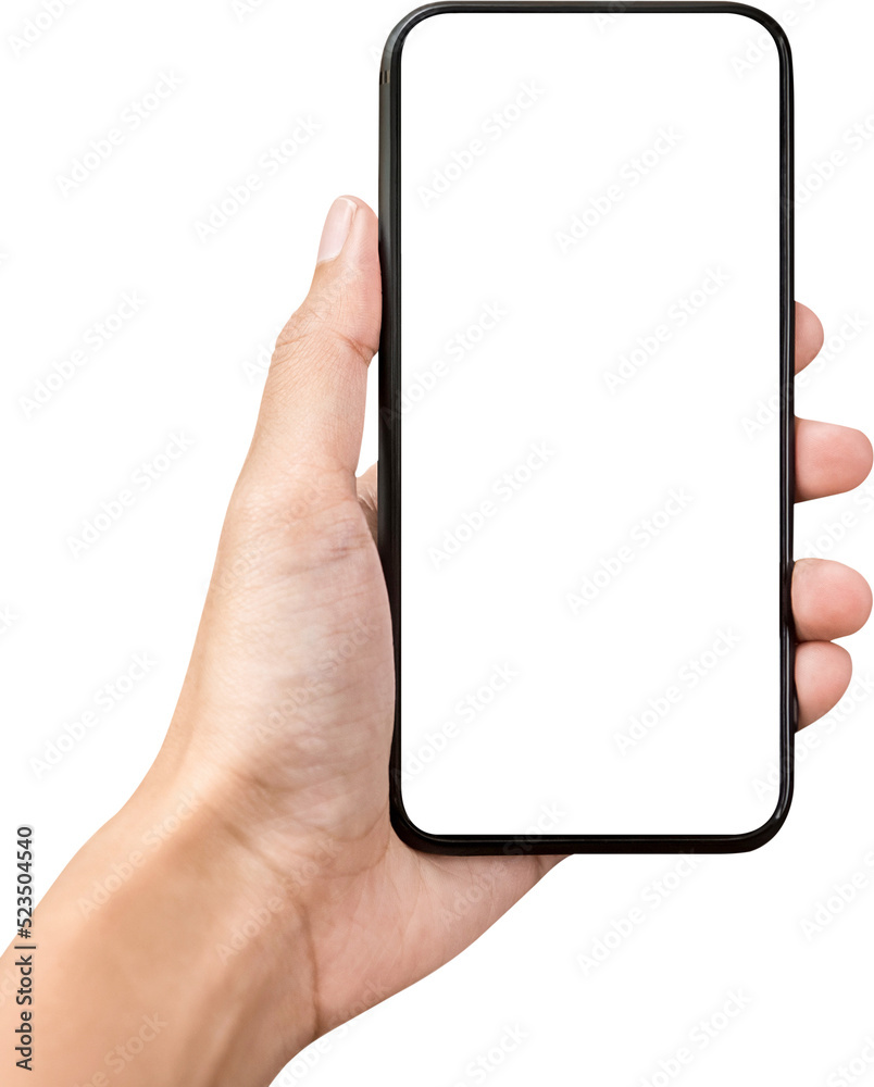 Hand holding mobile phone with empty screen mock up, PNG file no ...