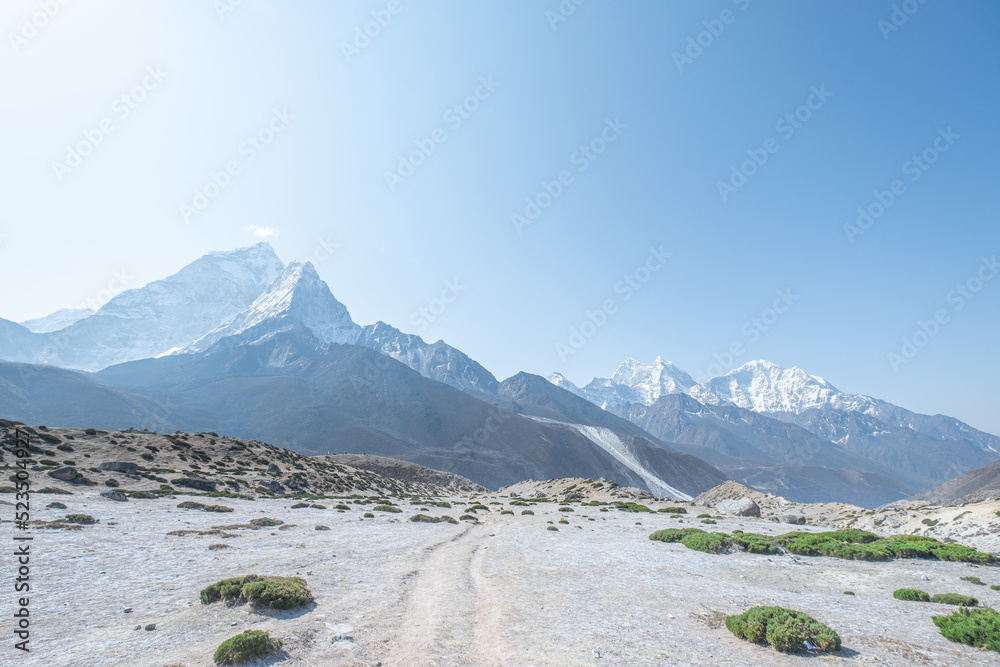 view from Kala Patthar of himalayas mountains with beautiful clouds on sky and Khumbu Glacier ...