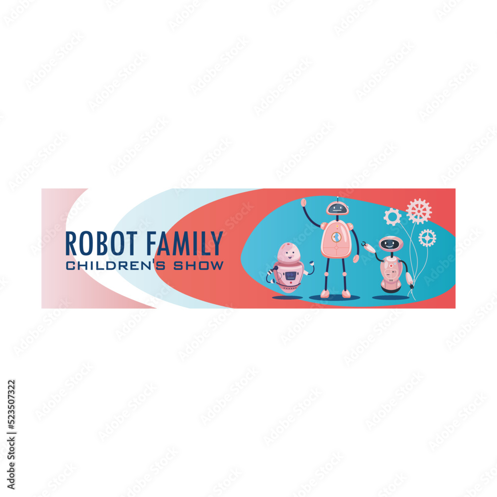 Robots show invitation banner. Humanoids, cyborgs, intelligent machines ...