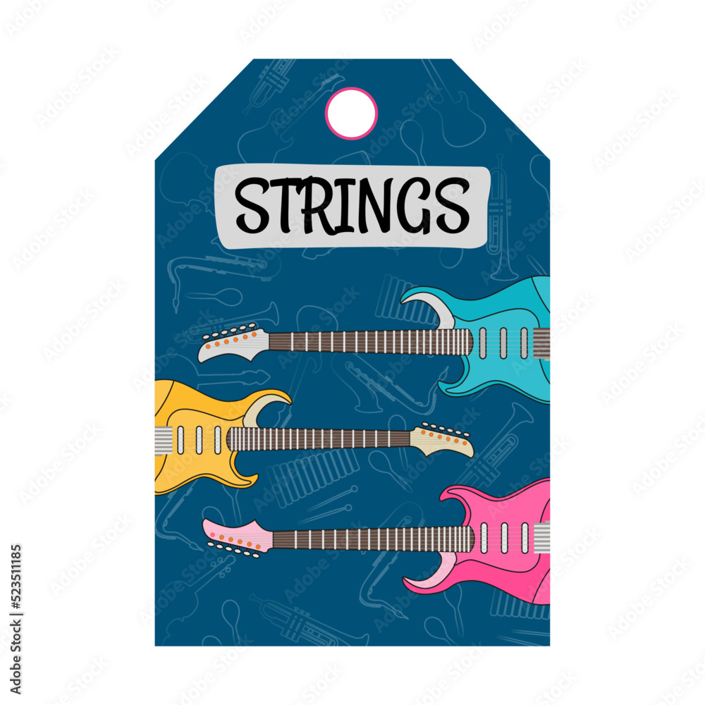 Special tag design with musical instruments. Guitars, accordion, violin ...